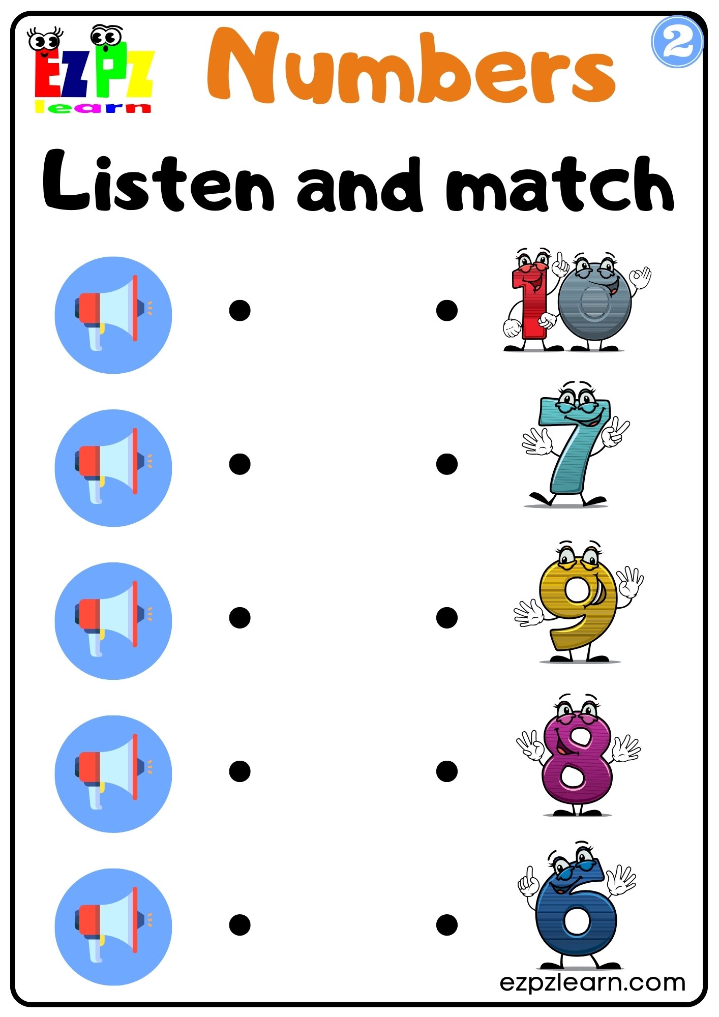 Numbers One to Ten Vocabulary Interactive Worksheet Listen and Match the Correct Images Activity ...